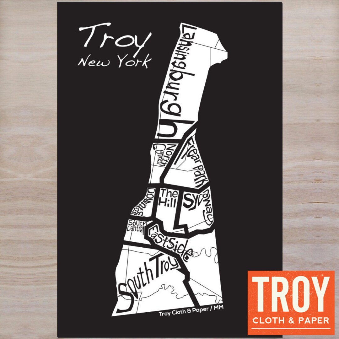 A Map of Troy New York Art Print (poster in Red Blue Green Black) - Etsy