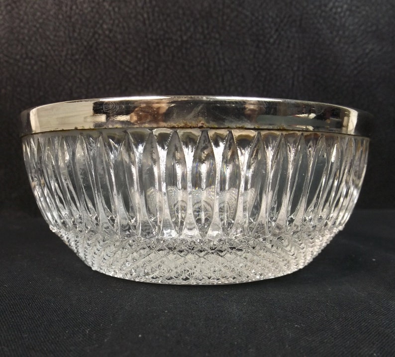 Pair 2 Pressed Glass Bowls Silver Plate Rim - Etsy