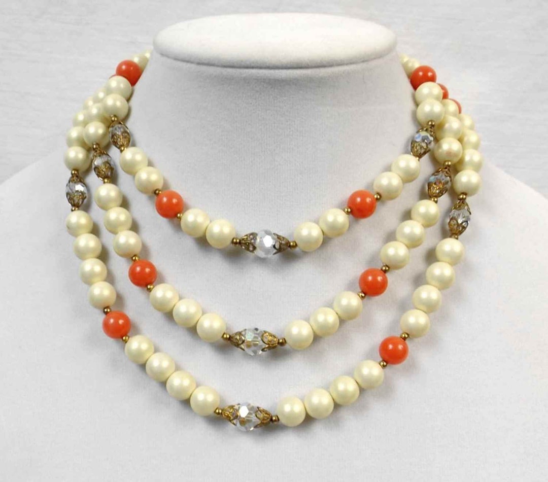 Mid-century Style Three Strand Necklace - Etsy