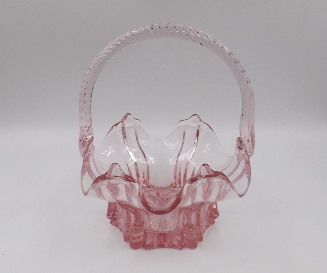 Ca. 1990's FENTON 8" Pink Glass Basket - Etsy