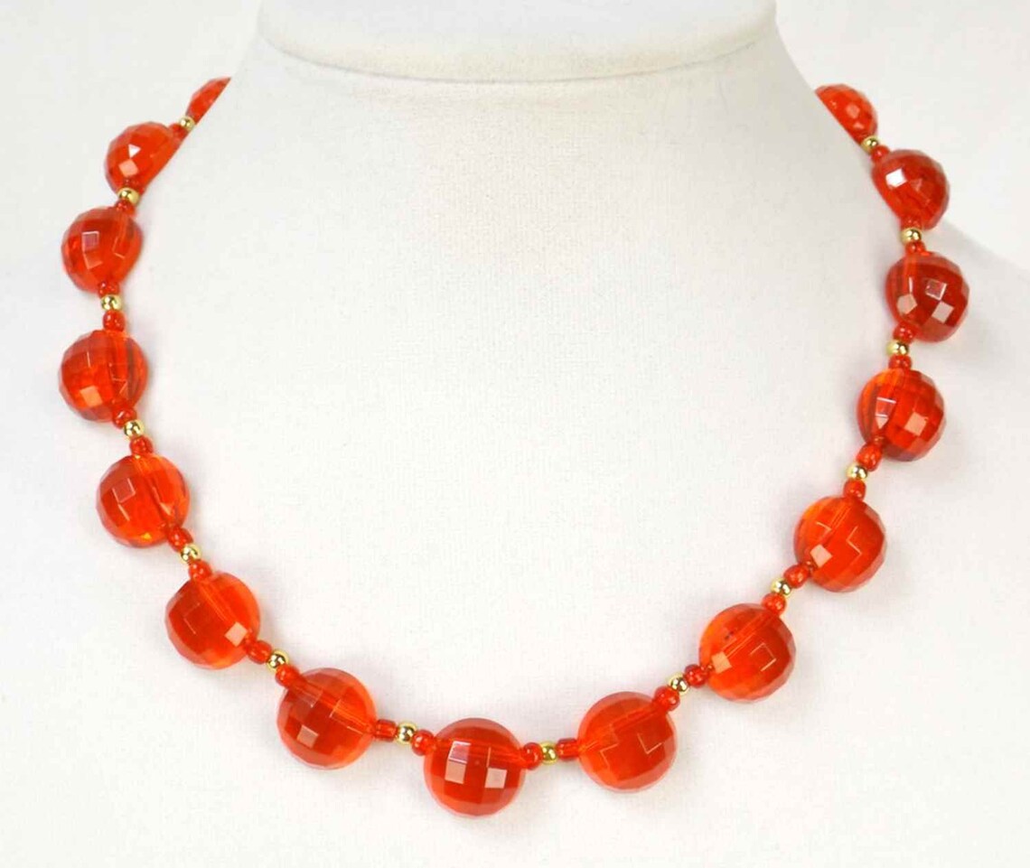 Checkerboard Cut Translucent Red Glass Bead Necklace - Etsy
