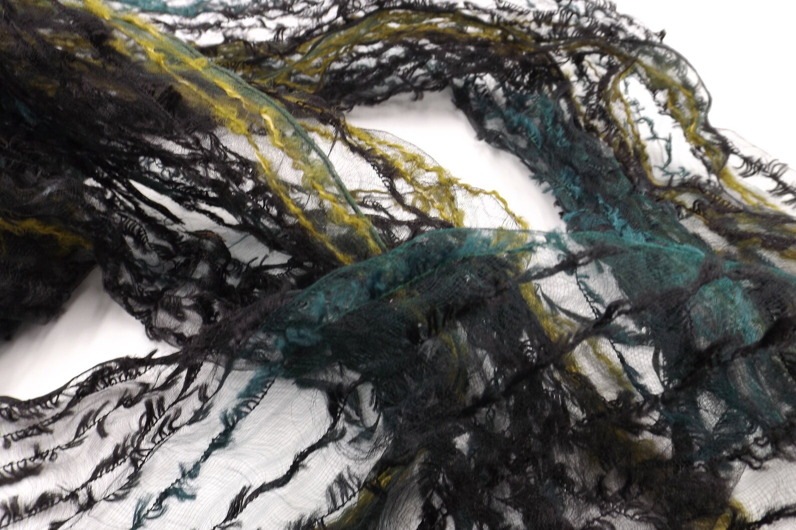 Multicolored Yarn and Sheer Black Chiffon Long Scarf - Etsy