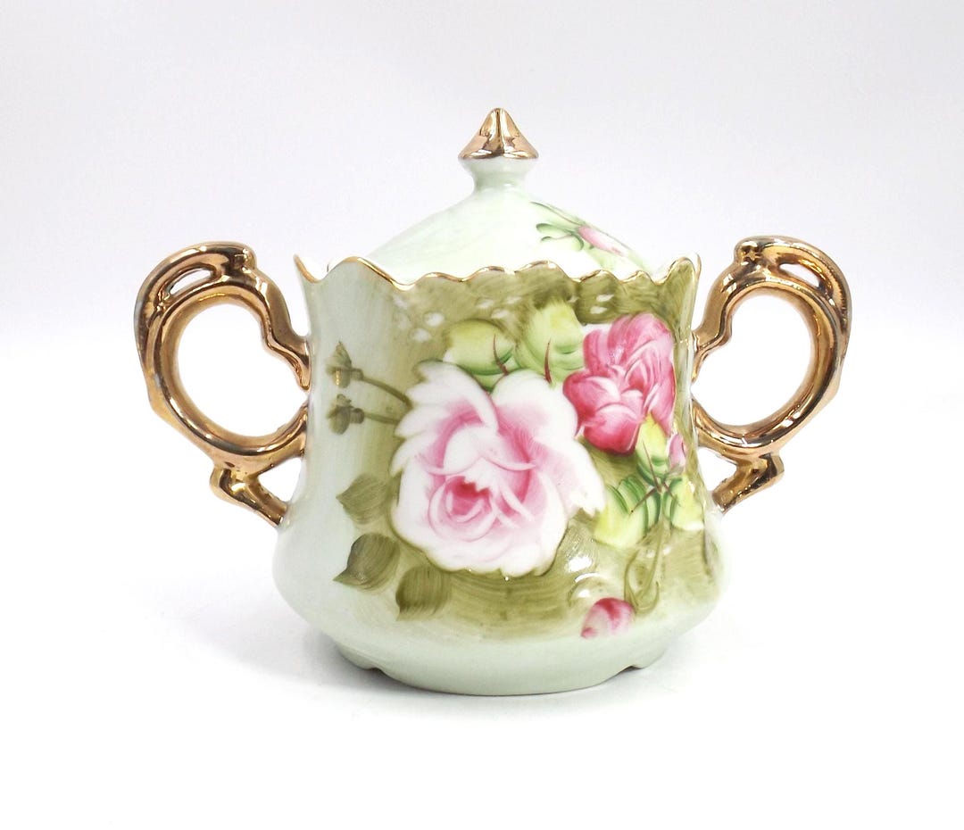 LEFTON Heritage Green Pattern Two Handled Sugar Bowl W/ Lid Ca. 1950 - Etsy
