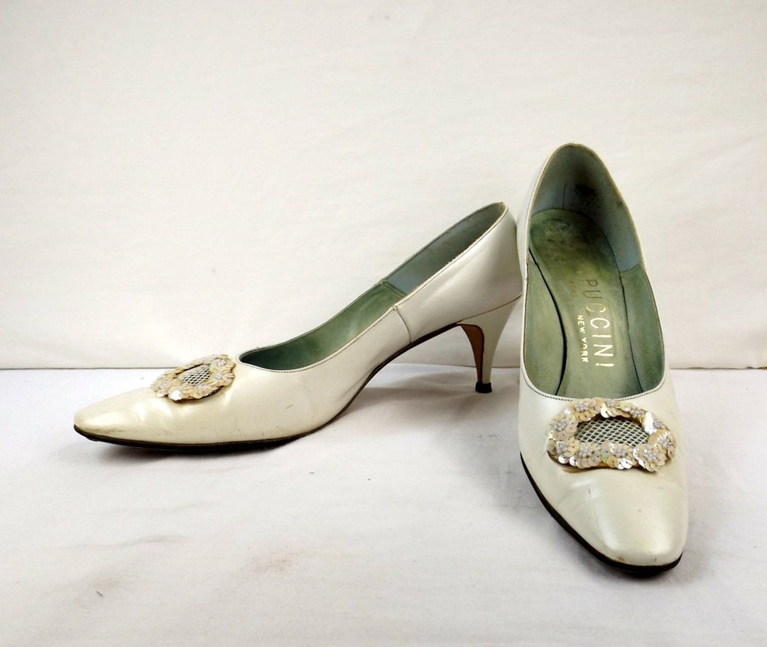 PUCCINI Rome Italy Designer Pumps in Pearl Leather US Size 7-1/2 S Slim ...