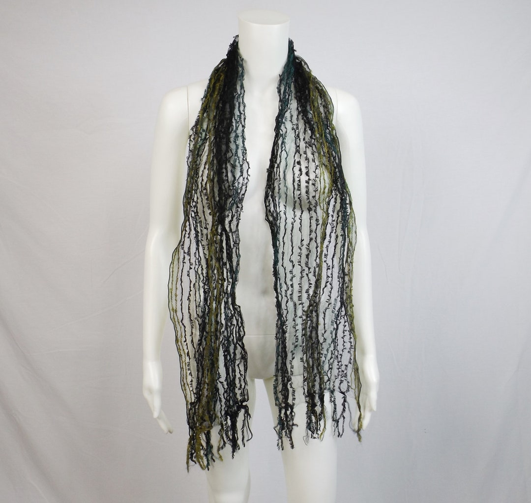Multicolored Yarn and Sheer Black Chiffon Long Scarf - Etsy