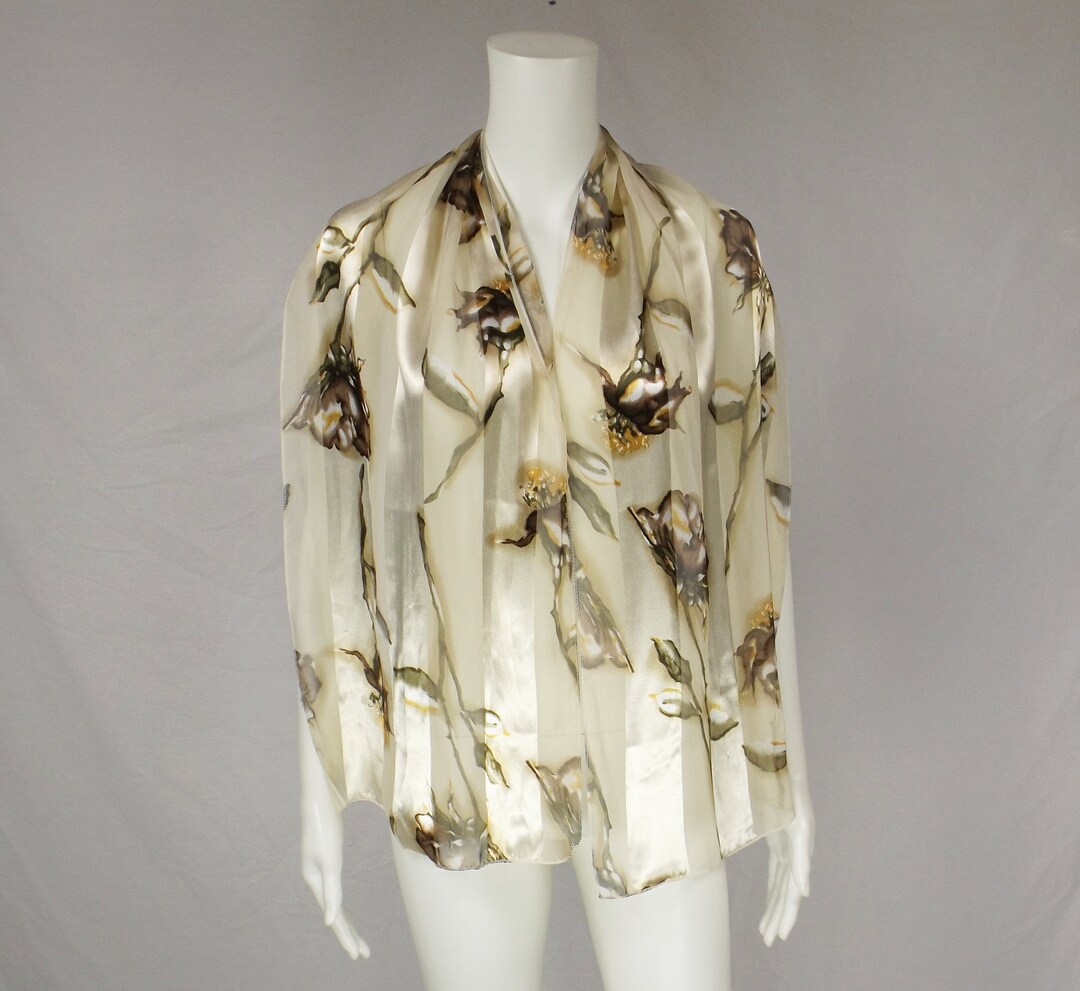 Floral Print Over Antique White Stripes Long Rectangle Scarf - Etsy