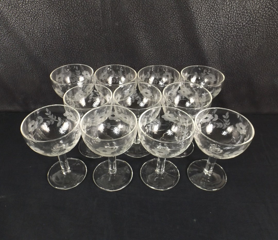 Victorian Era Ca. 1850 EAPG Liquor Cocktail Goblets Wheel Cut Floral ...