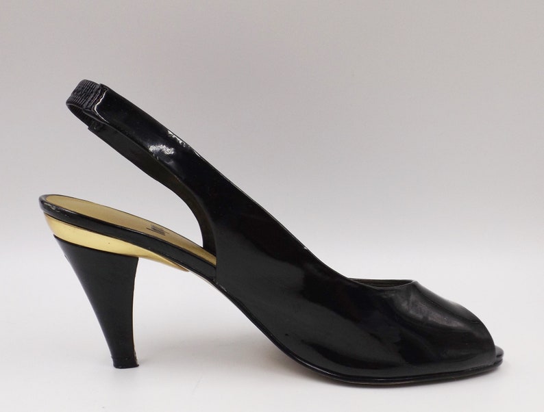 IMPO Black Patent Slingback Peep Toe Shoes US Size 8 M - Etsy