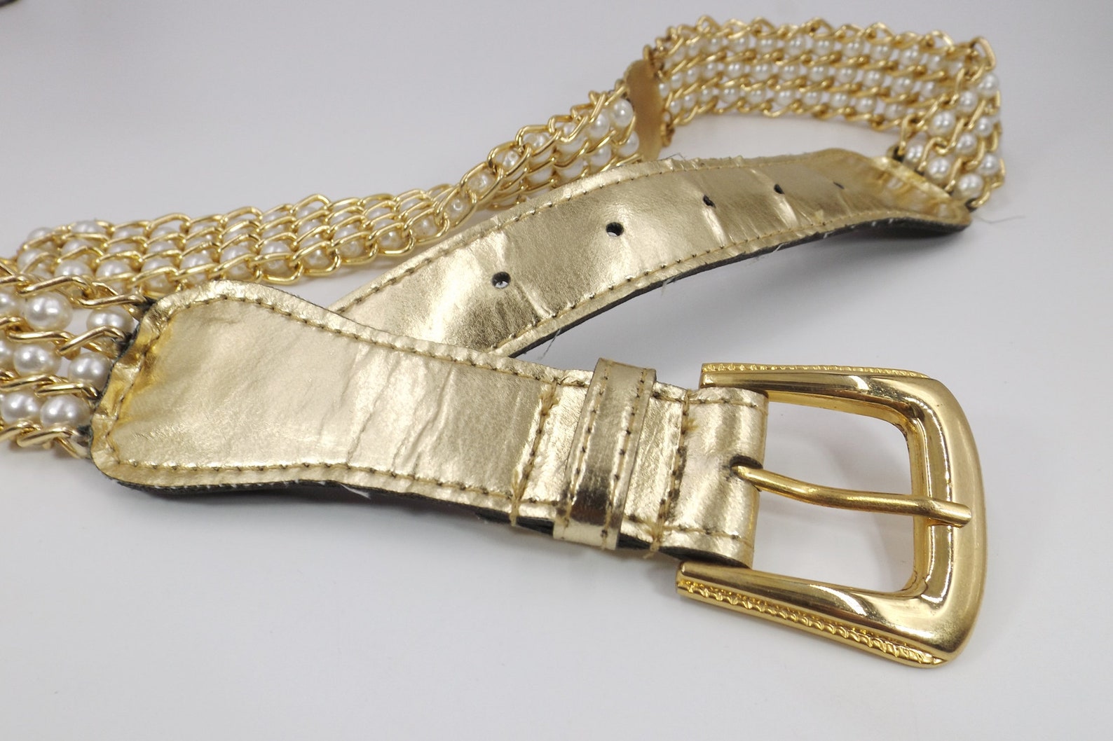 Gold and Faux Pearl Chain Belt Size L to XL - Etsy