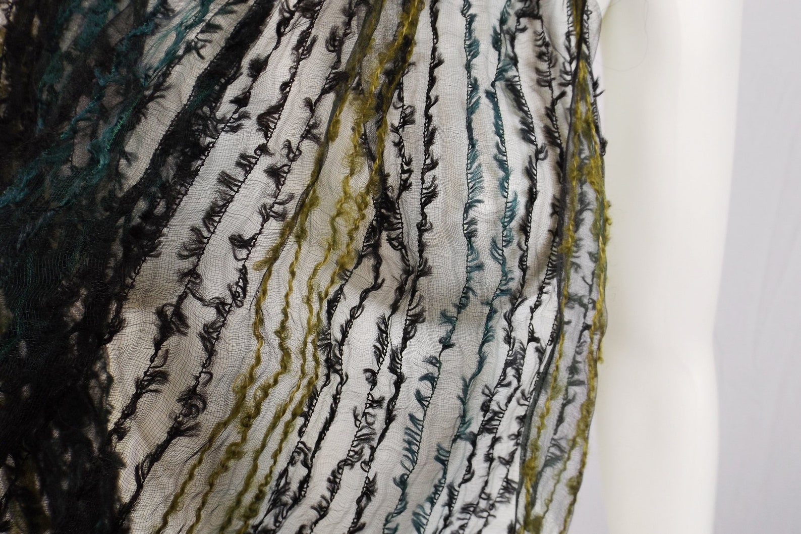 Multicolored Yarn and Sheer Black Chiffon Long Scarf - Etsy