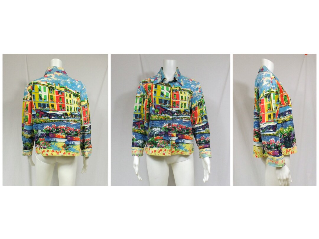 Venice Italy 100% Cotton Jacket W/ Waterfront Scene US Size Medium M - Etsy