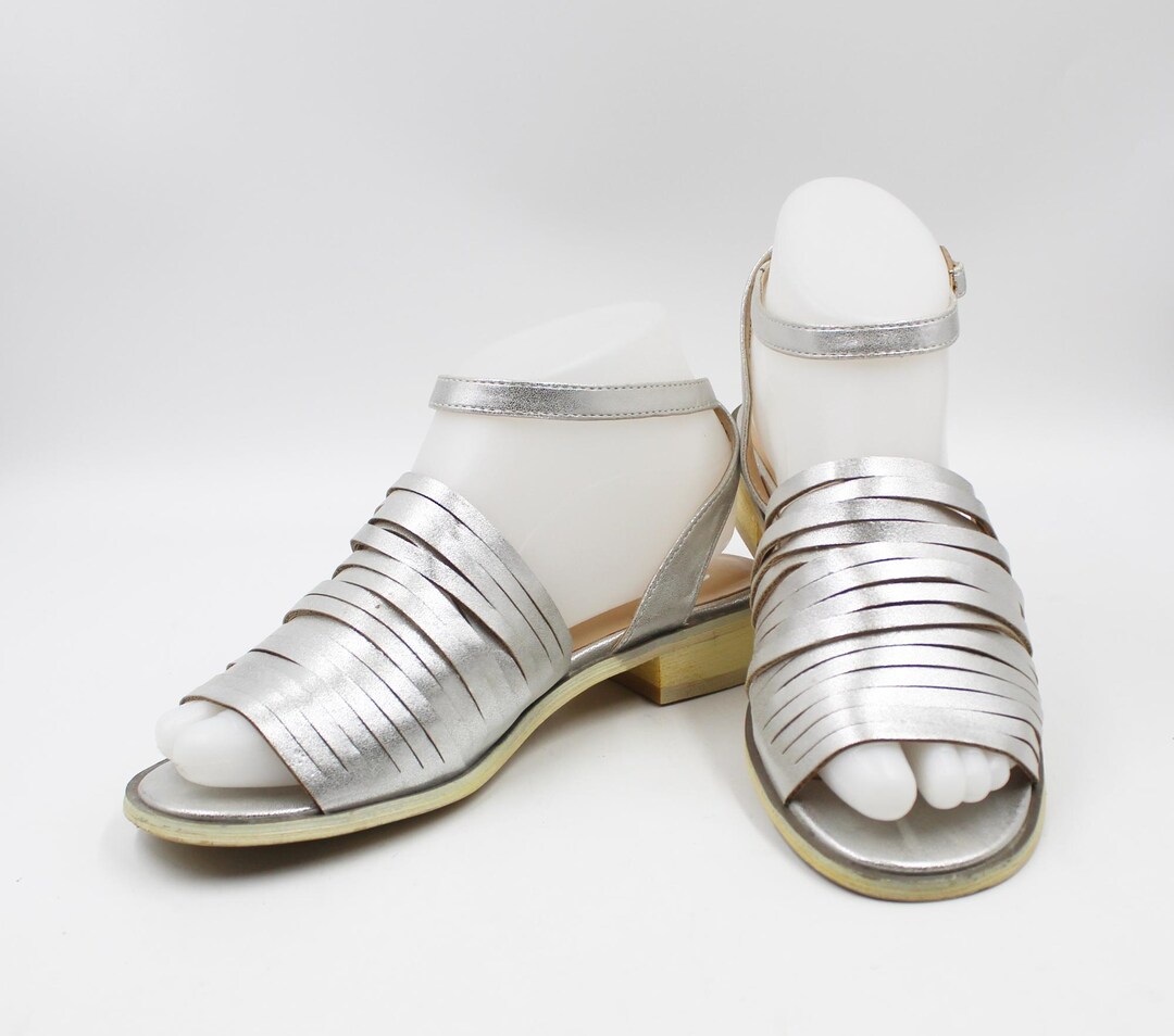 Silver Metallic Strappy Sandals US Size 7 - Etsy