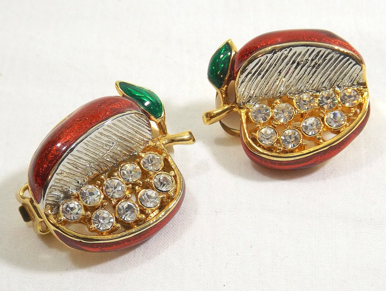 Apple Brooch and Clip on Earring Set - Etsy