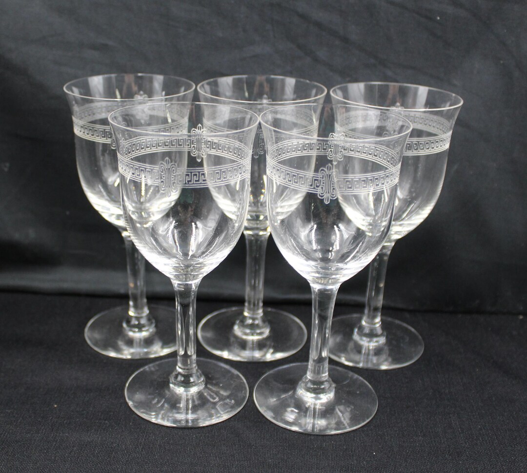 Etched Wine Glasses Greek Key Band Set of 5 - Etsy