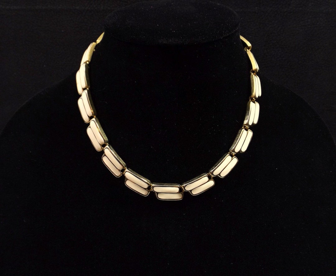 Ivory Enamel and Gold Tone Link Necklace - Etsy