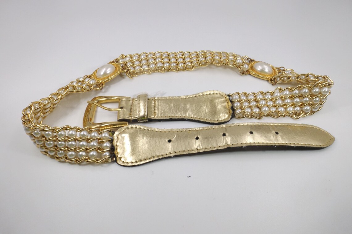 Gold and Faux Pearl Chain Belt Size L to XL - Etsy