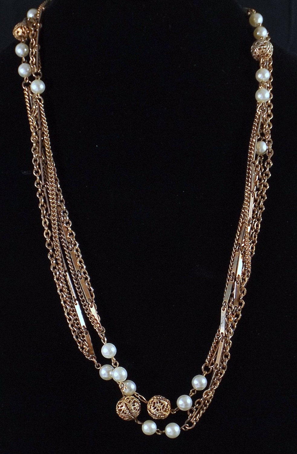 54 Three Strand Gold Tone Chain Necklace - Etsy
