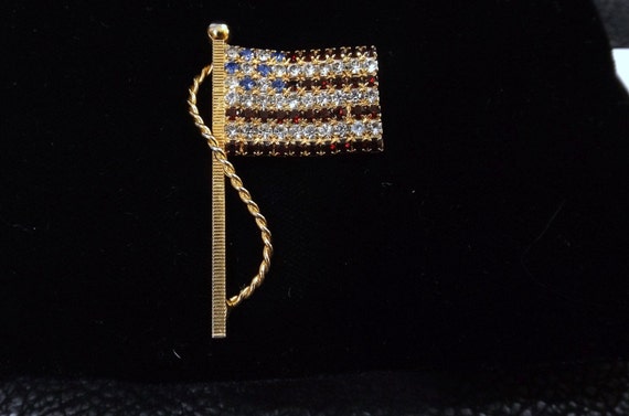 Red White and Blue Rhinestone Flag Brooch | Etsy