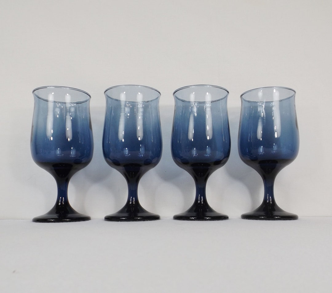 5-5/8" Hand Blown Cobalt Blue Wine Goblets Set of 4 - Etsy