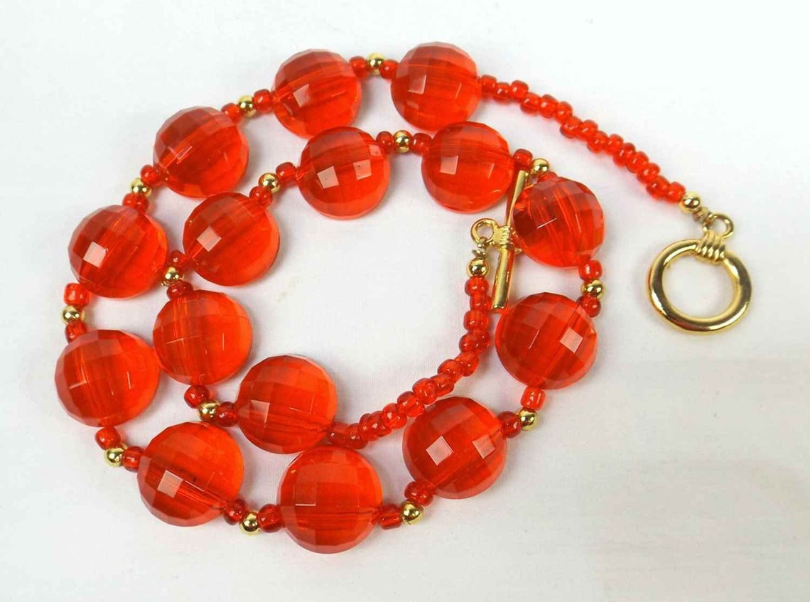Checkerboard Cut Translucent Red Glass Bead Necklace - Etsy