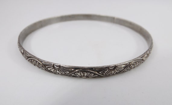Engraved Silver Bangle Bracelet - Gem