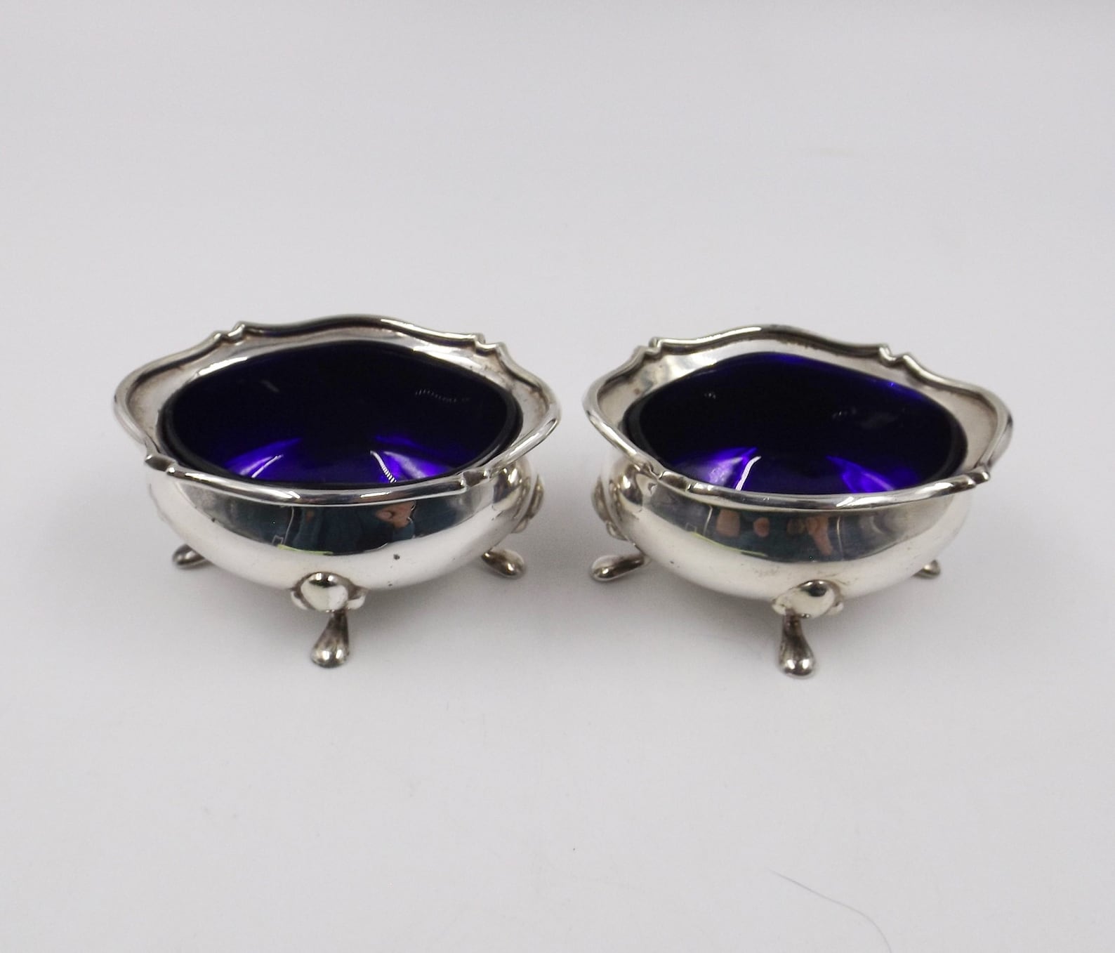 Set of 2 English Silver Plated Salt Cellars W Cobalt Liners - Etsy