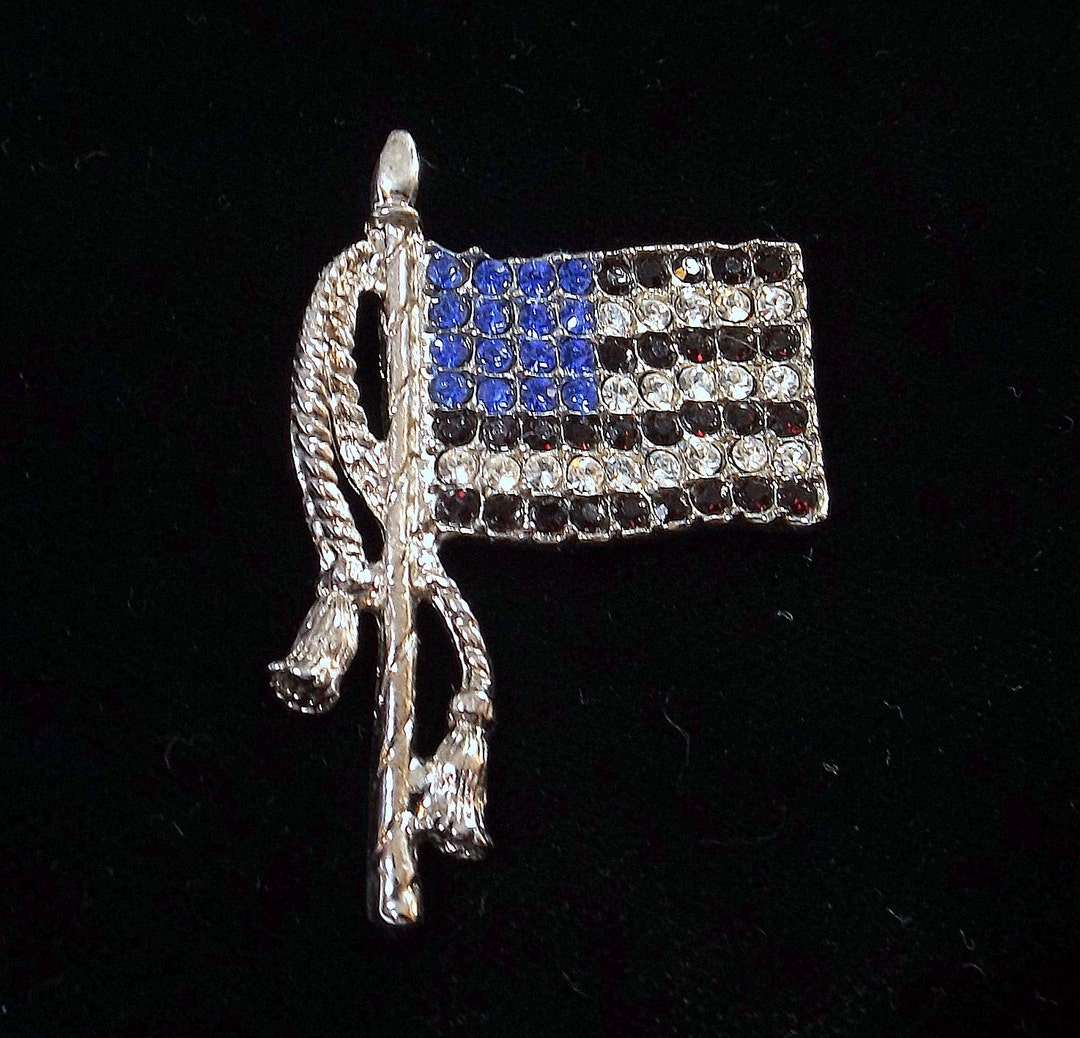 Red White and Blue Rhinestone Flag Brooch - Etsy