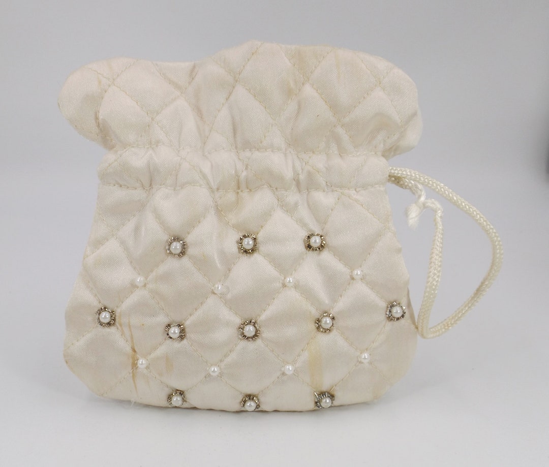 Beaded and Quilted Satin Drawstring Bag - Etsy