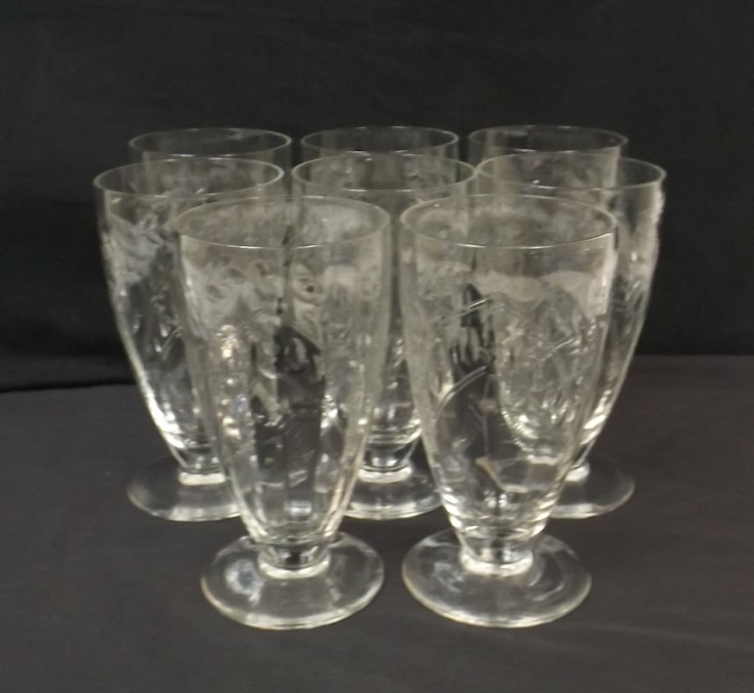 Ca. 1930's ROCK SHARPE CRYSTAL Pattern 2011-6 Footed Iced Tea Set of 8 ...
