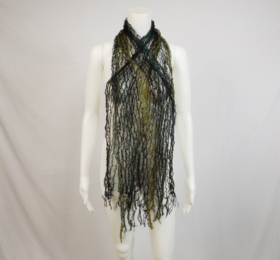 Multicolored Yarn and Sheer Black Chiffon Long Scarf - Etsy