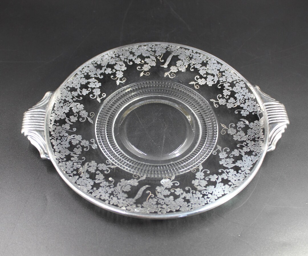 Art Deco Silver Overlay Glass Serving Plate - Duncan & Miller Terrace ...