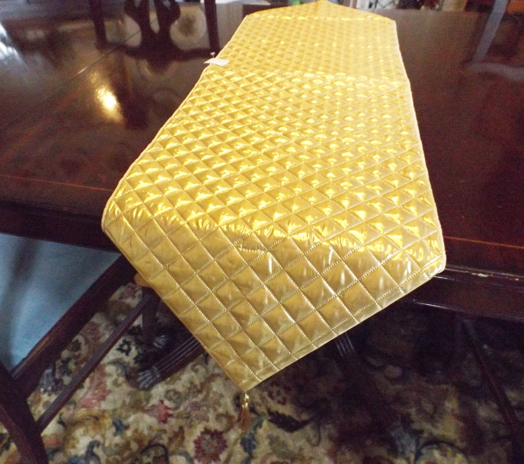 14x60" Metallic Gold Quilted Table Runner With Tassels - Etsy