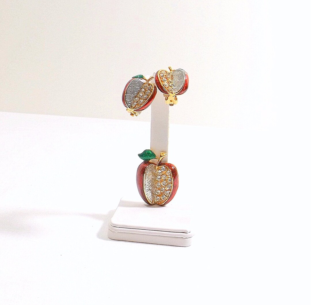 Apple Brooch and Clip on Earring Set - Etsy