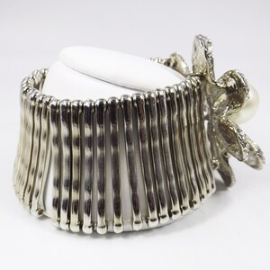 Wide Silver Tone Stretch Bracelet With Flower - Etsy