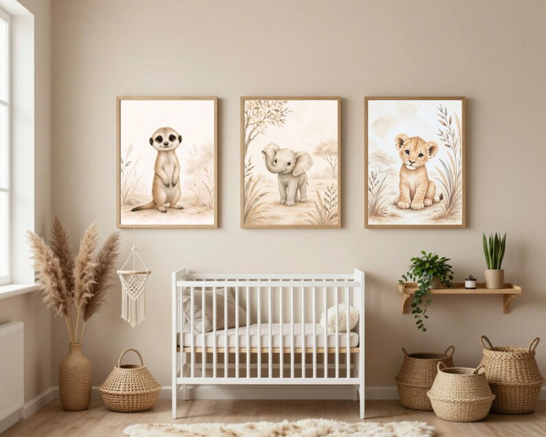Safari Animals Watercolor Prints | Boho Neutral Nursery Decor (digital ...