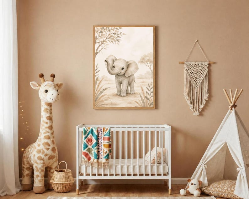 Safari Animals Watercolor Prints | Boho Neutral Nursery Decor (digital ...