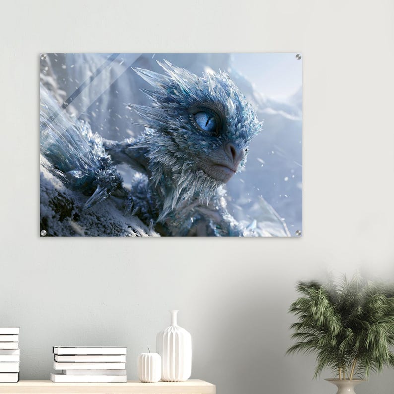 Cute Ice Dragon Acrylic Glass – High-resolution Dragon Wall Art ...