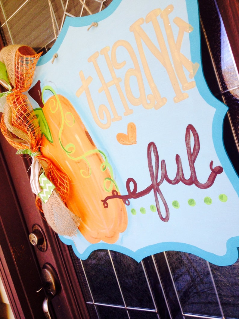 READY TO SHIP Thanksgiving Fall Thankful Door Hanger Plaque | Etsy