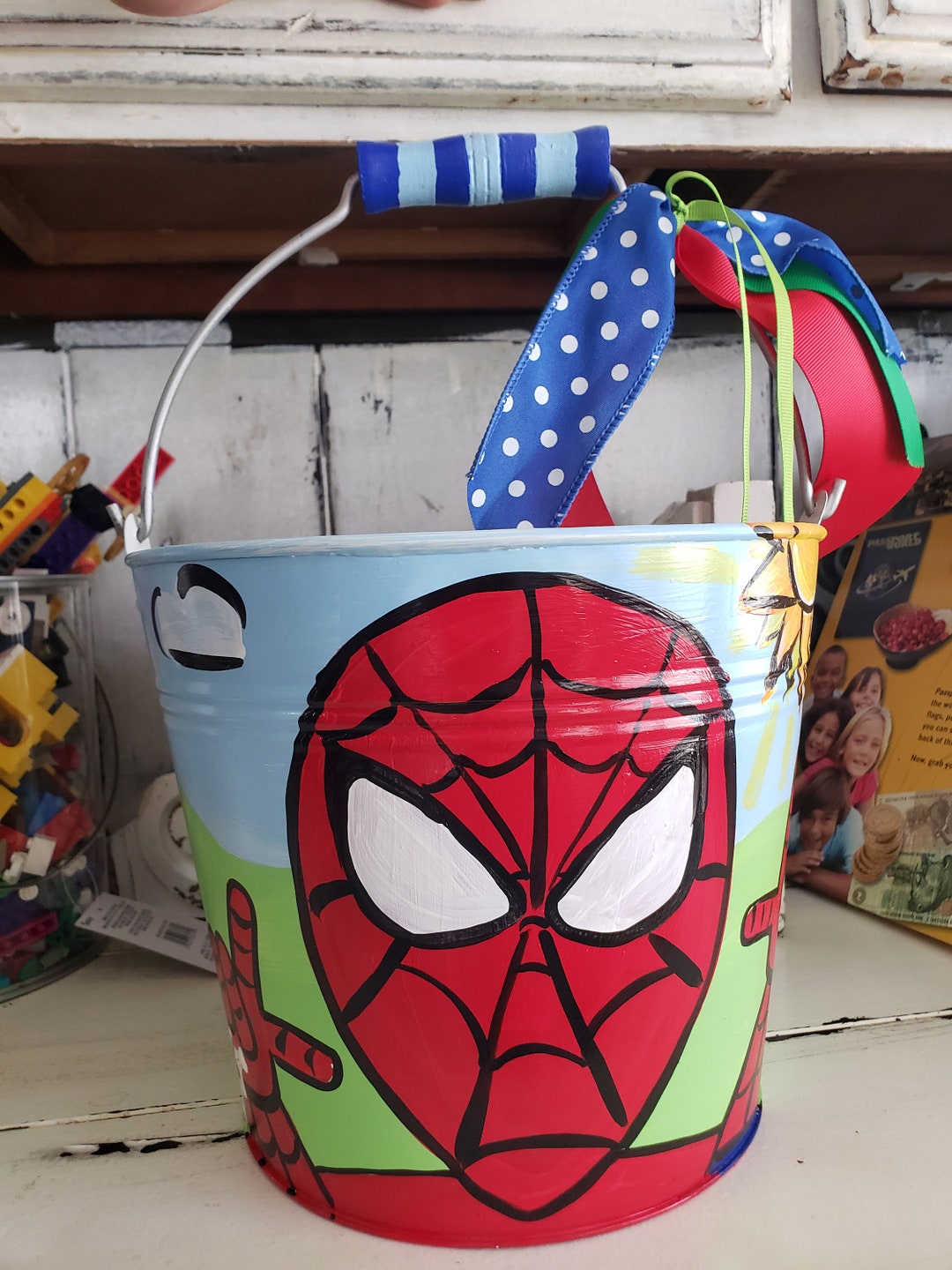 Spider Man Big Round Pail Personalized Hand Painted Bucket Metal Pail ...