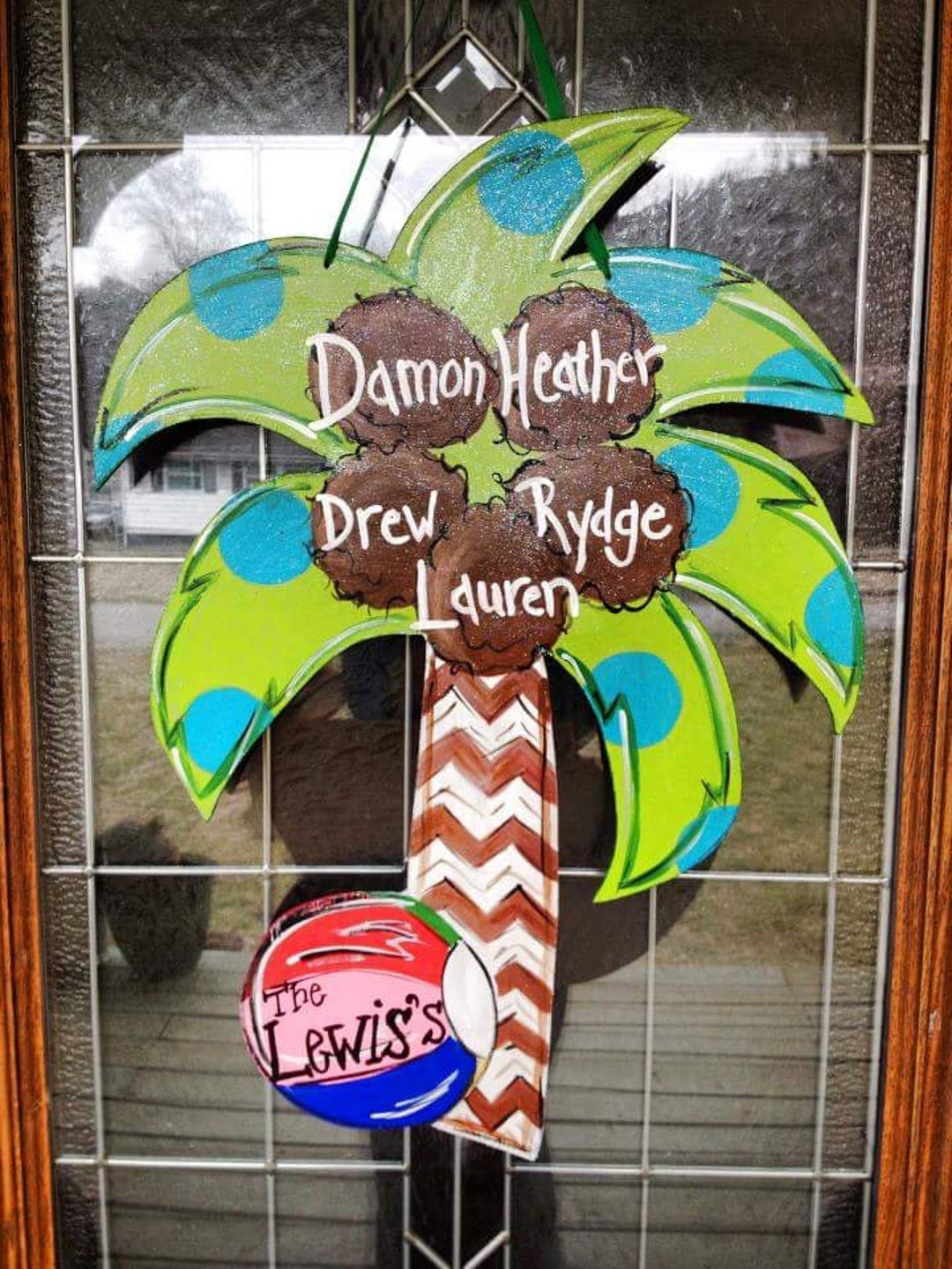 Coconut Palm Tree| Family Names on Coconuts | Personalized Door Hanger ...
