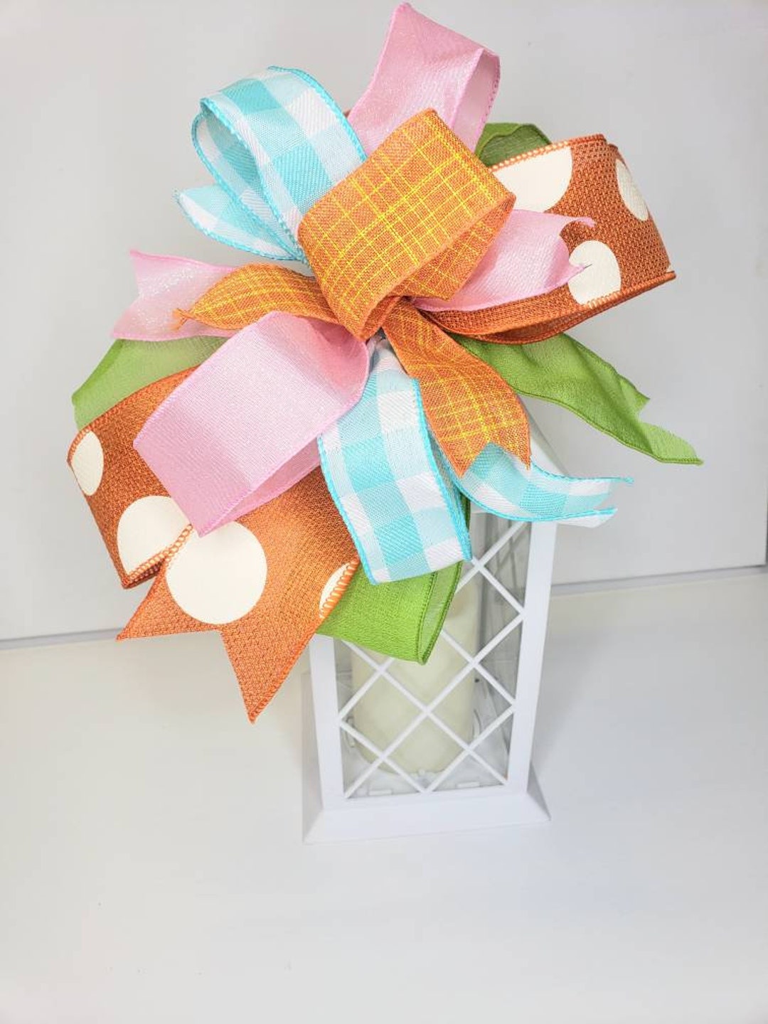 Ribbon Bow Spring Decor, Lantern Mailbox Wreath Door Hanger Porch ...