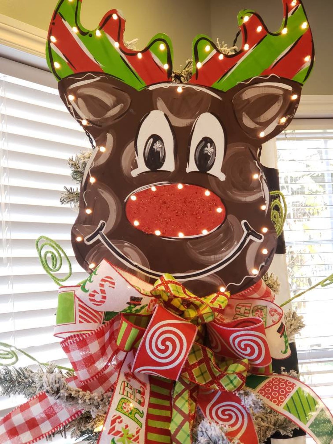 Rudolph Christmas Tree Topper – Glitter Red Nose, 50 Lights - Etsy