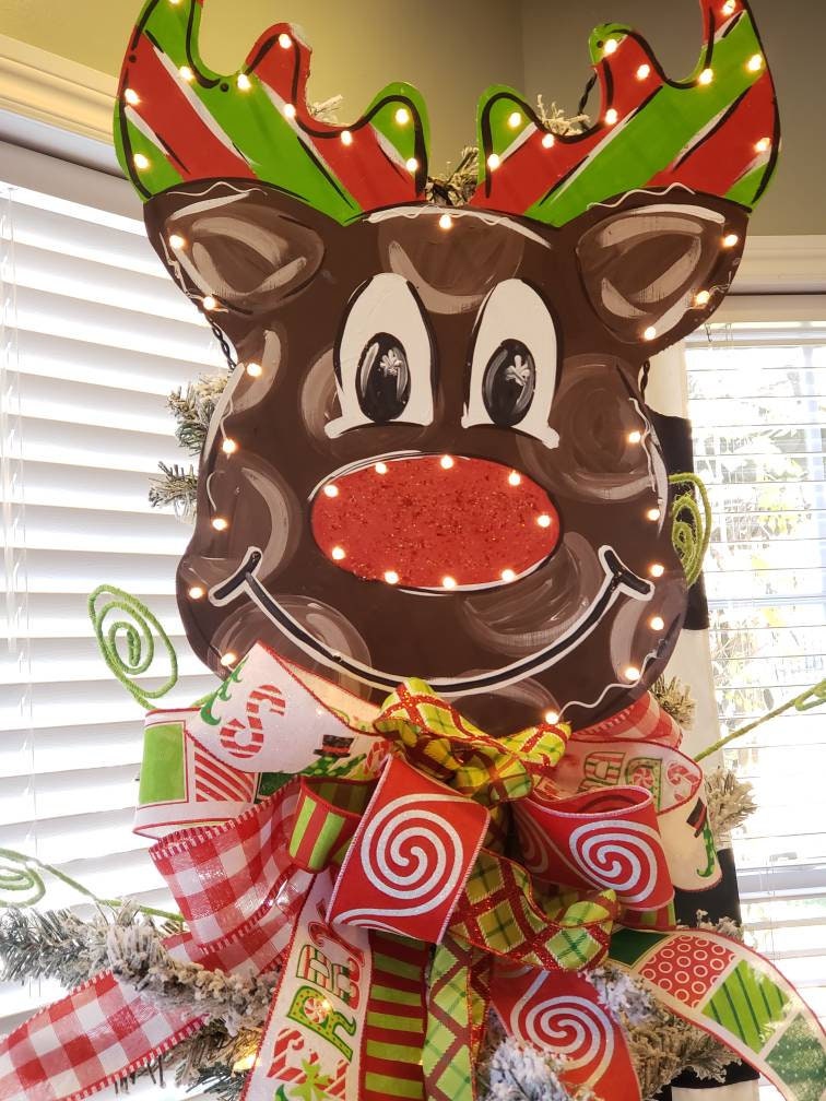 Rudolph Tree Topper Lights Included Ready to Ship - Etsy