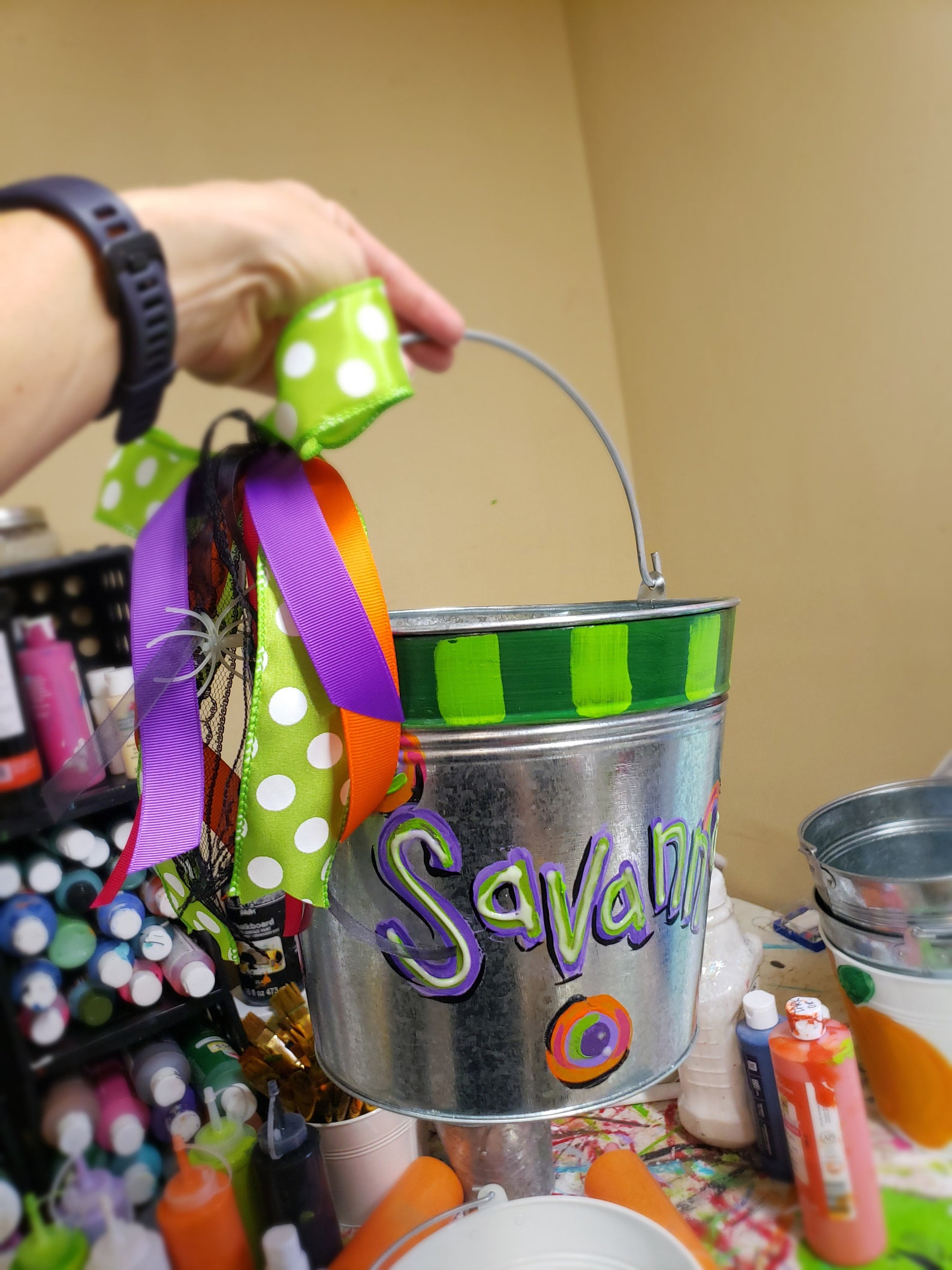 Personalized Hand Painted Halloween Bucket Metal Pail, Bride of ...