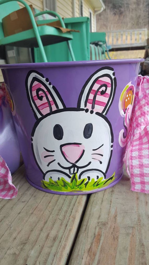 EASTER BASKET Large Round Pail Personalized Hand Painted | Etsy