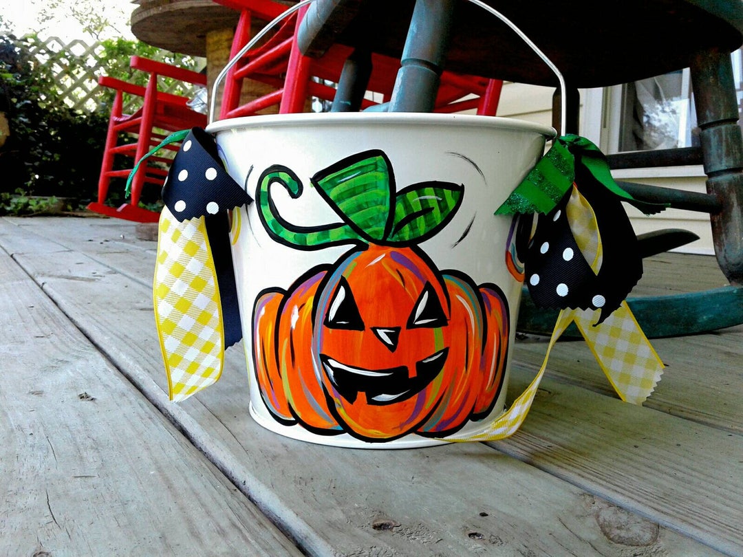 8.5 Big Round Pail Personalized Hand Painted Halloween Bucket Metal ...