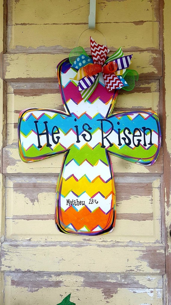 He is Risen Easter Door Hanger Spring Door Decor Cross | Etsy