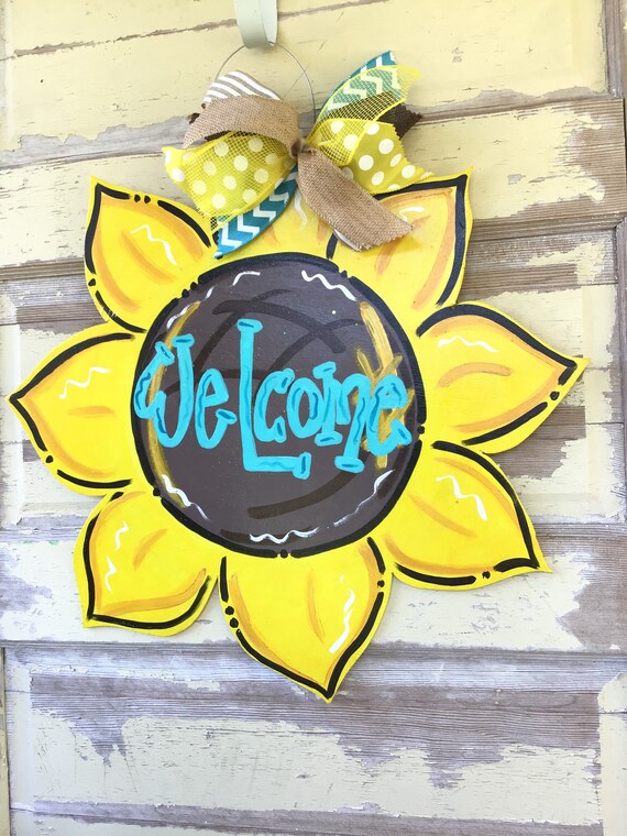 Personalized Door Hanger Sunflower Wreath Sunflower Door | Etsy