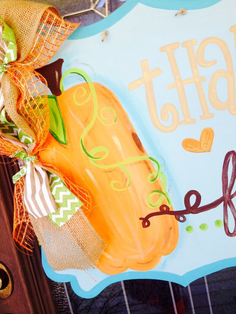 READY TO SHIP Thanksgiving Fall Thankful Door Hanger Plaque | Etsy