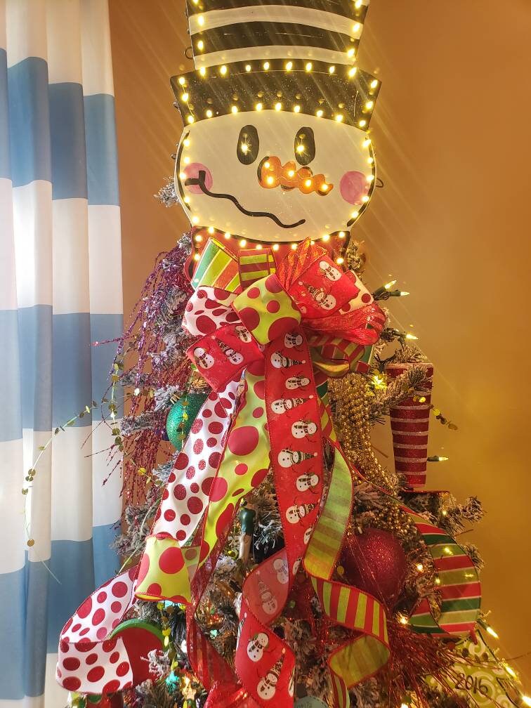 Snowman Tree Topper, Traditional Christmas Colors, Tree Topper With ...